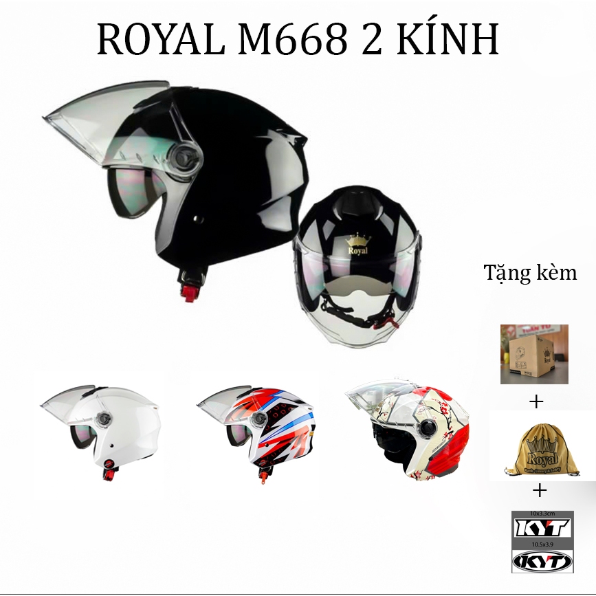 ( Tặng tem KYT) MŨ BẢO HIỂM ROYAL 3/4 2 KÍNH M668 XH02 ĐỦ MÀU KÈM TEM KYT VÀ HỘP | Shopee Việt Nam