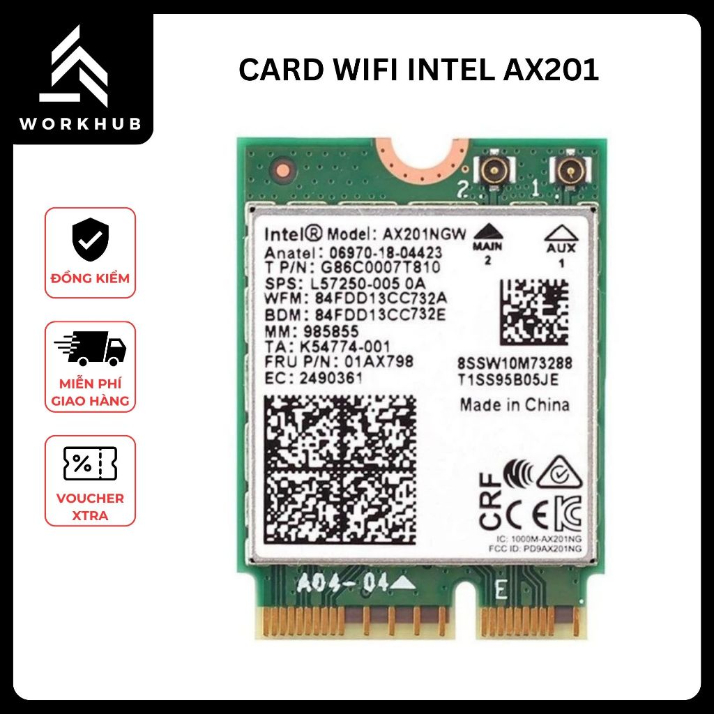 Card Wifi Intel AX201, Bluetooth 5.2, Wi-Fi 6 [Bóc Máy LIKE NEW] (M.2 ...