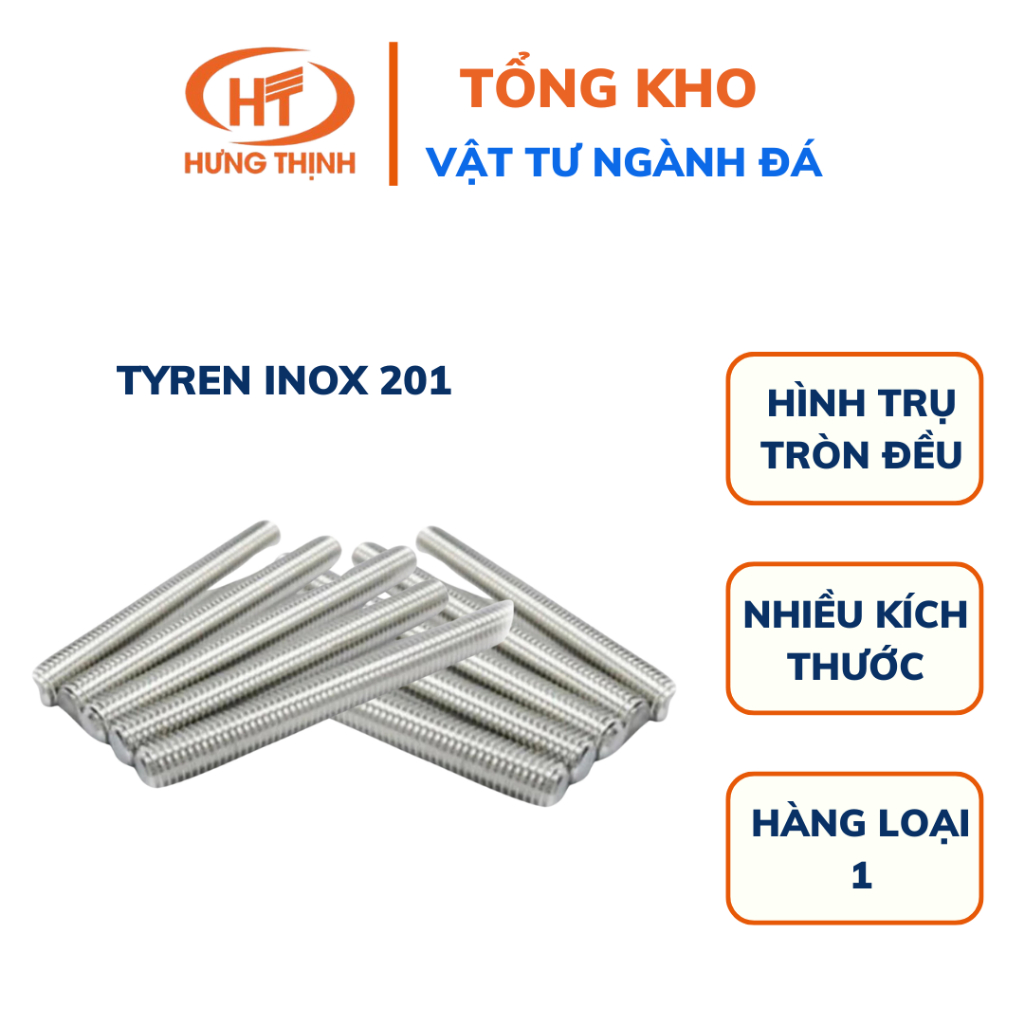 TYREN INOX, thanh ren inox 201 và 304 - kích đỡ M6, M8, M10, M12 (1 ...