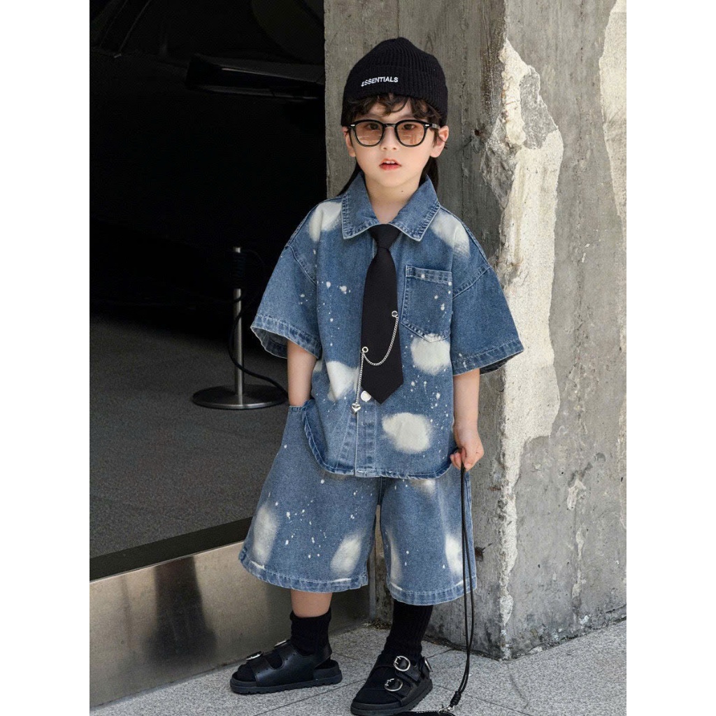 Bộ Quần Áo Sơ Mi Jean Mềm Loang Vẩy Sơn Cho Bé Trai [12-29kg] Hugo ...