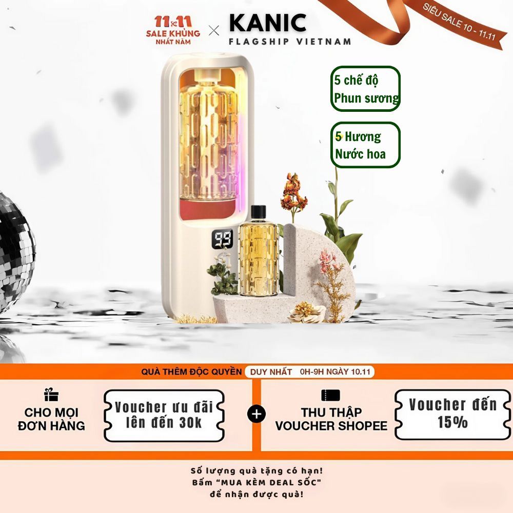 Máy Xông Tinh Dầu KANIC Xịt Thơm Phòng Tự Động, Khuếch Tán 5 Chế Độ Xông Hương Nước Hoa | Shopee ...