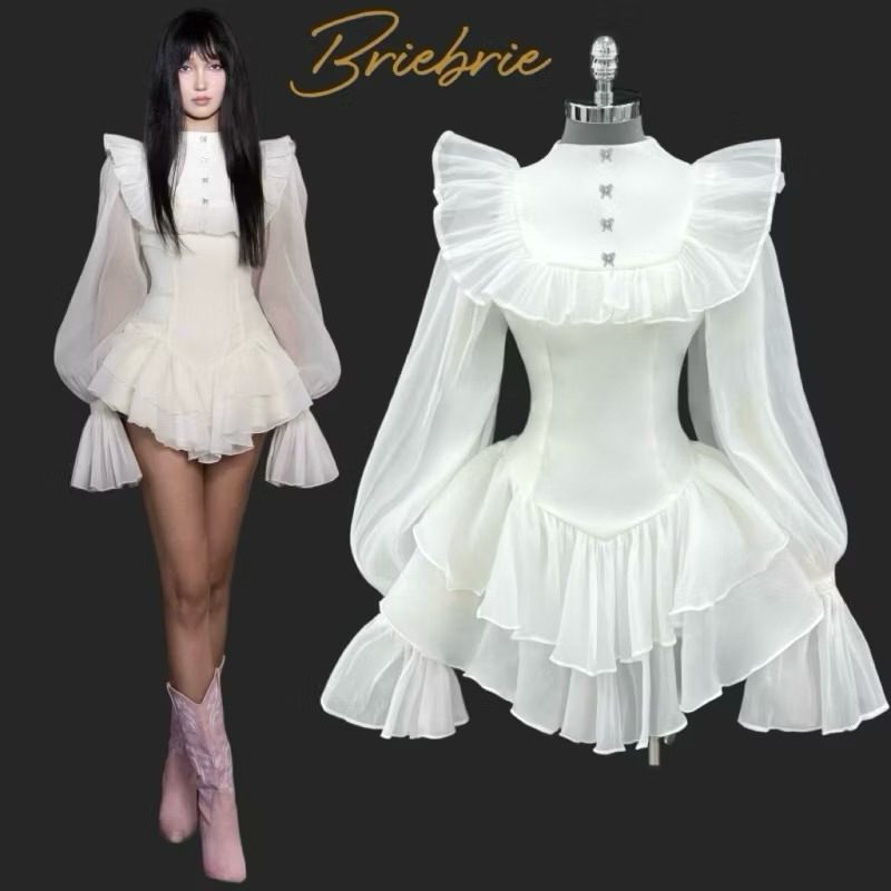 129 - VÁY TAY BỒNG CỔ YẾM TRÒN ĐÍNH NƠ XẾP LY | Shopee Việt Nam