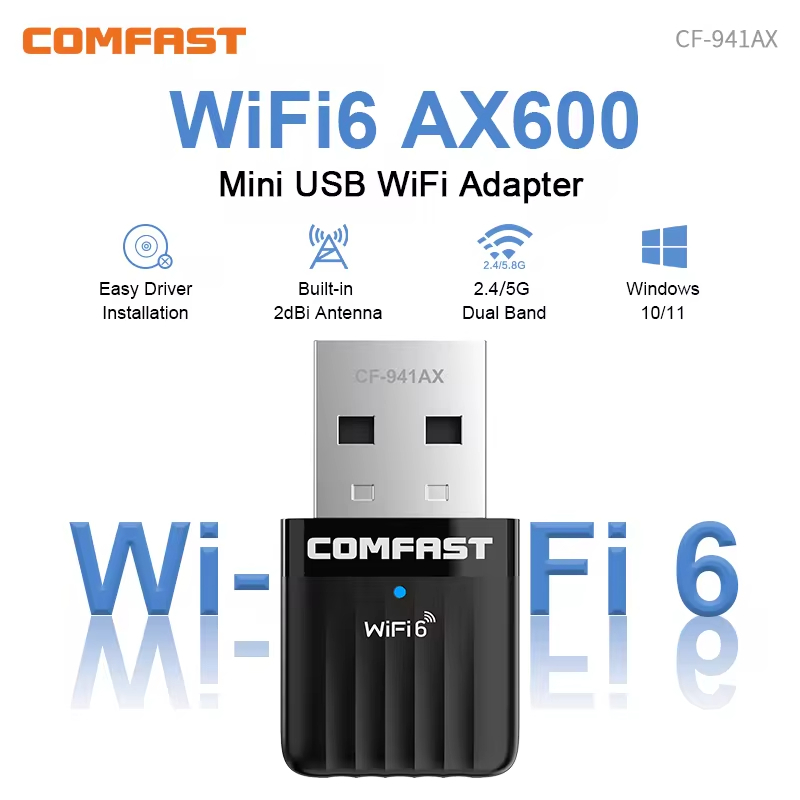 USB thu sóng WiFi cho PC, laptop WiFi6 600Mbps băng tần kép 2.4G /5.8G ...