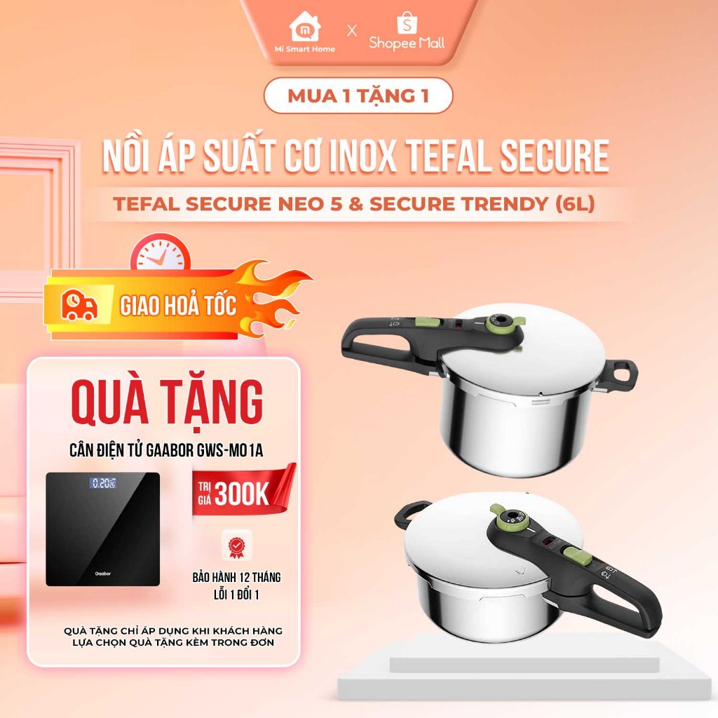 Nồi áp suất cơ inox Tefal Secure Trendy và Secure 5 Neo, Dung tích 6L ...