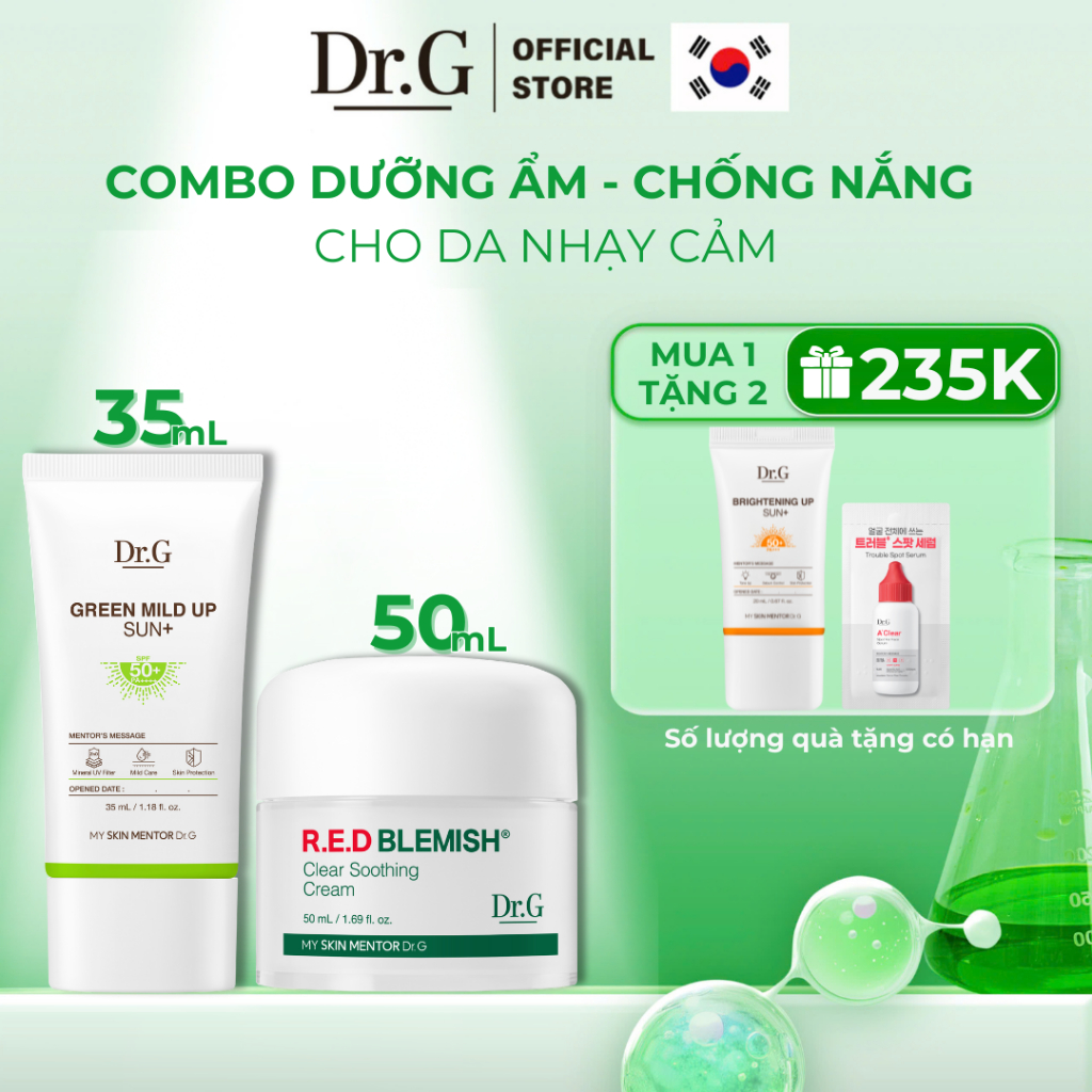 [COMBO ĐQ KD 50ml + KCN 35ml] Kem dưỡng Dr.G R.E.D Blemish Clear Soothing Cream 50ml & KCN Dr.G ...