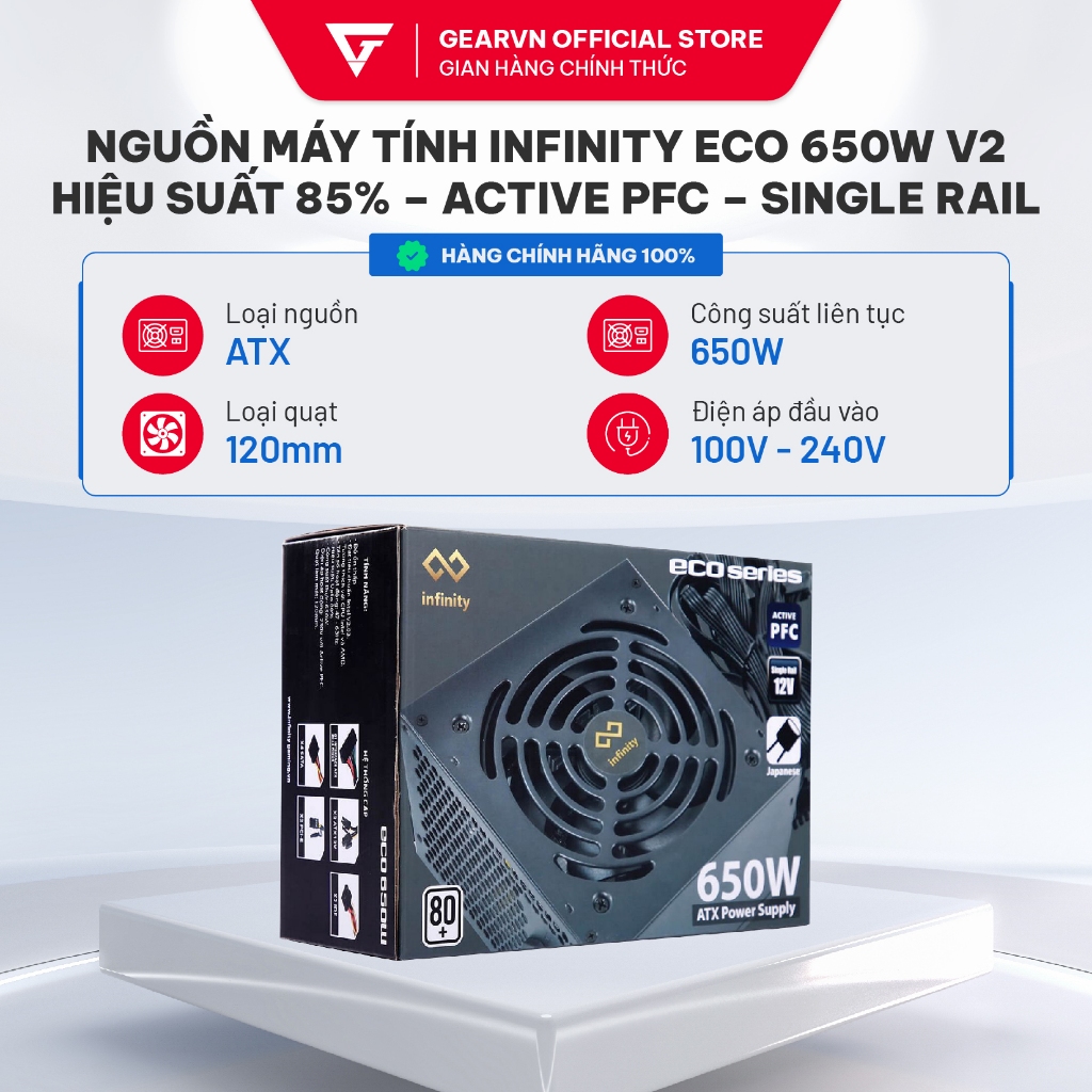 NGUỒN MÁY TÍNH INFINITY ECO 550W/650W V2 – DC TO DC – Hiệu suất 85% – Active PFC – Single Rail ...