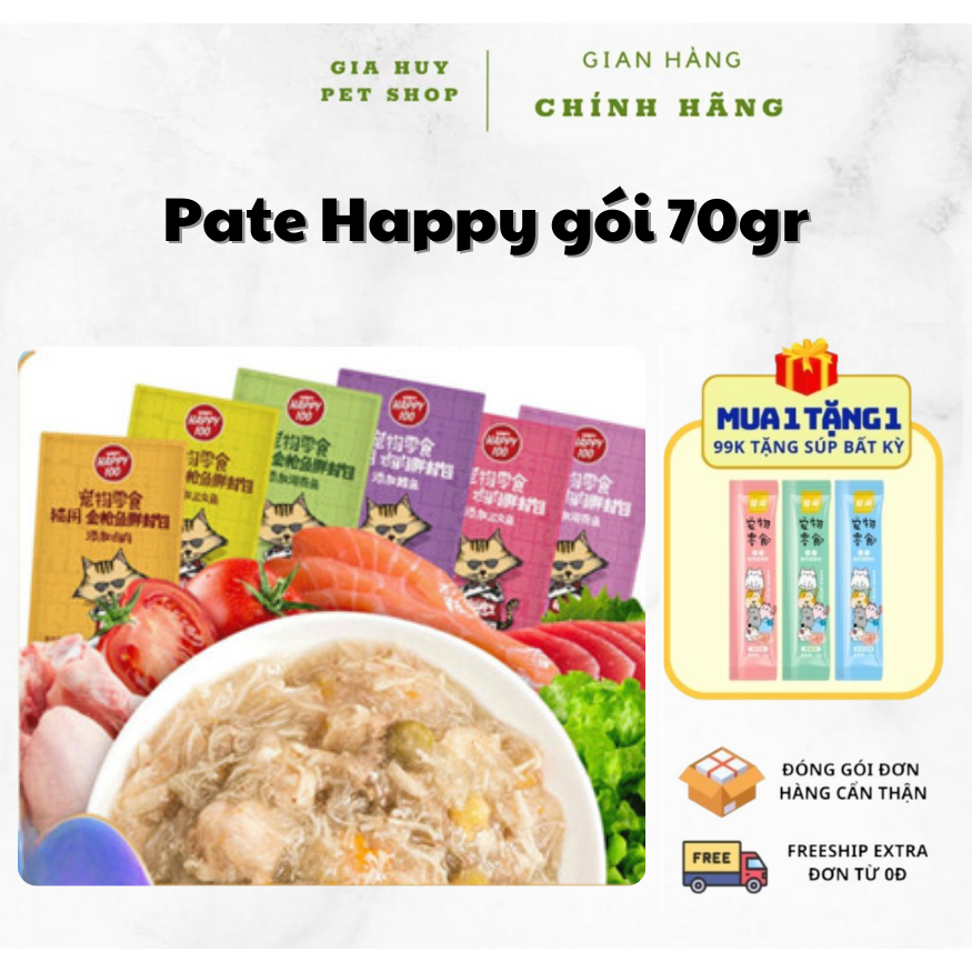 Pate Happy gói 70gr- Pate Cho Mèo happy 100 giahuypetshop | Shopee Việt Nam