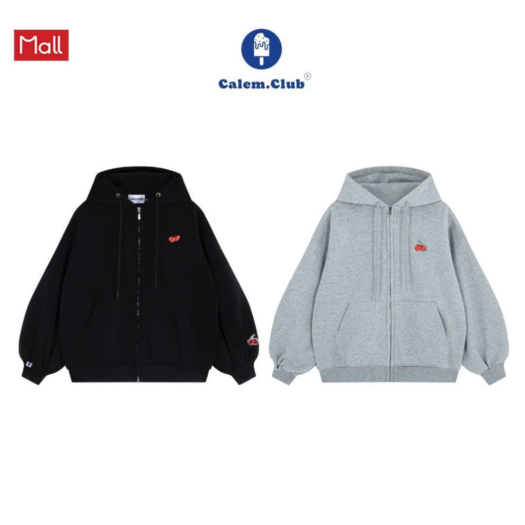 Calem Club - Áo khoác zip MINI CHERRY Embroider chất nỉ bông dày dặn ...