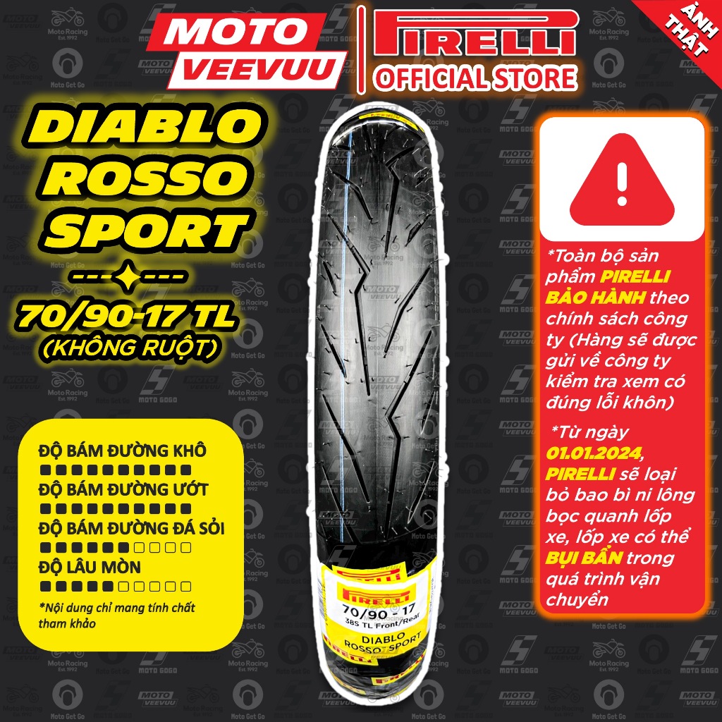[MTVV] Vỏ lốp xe máy PIRELLI 70/90-17 TL Diablo Rosso Sport | Shopee Việt Nam
