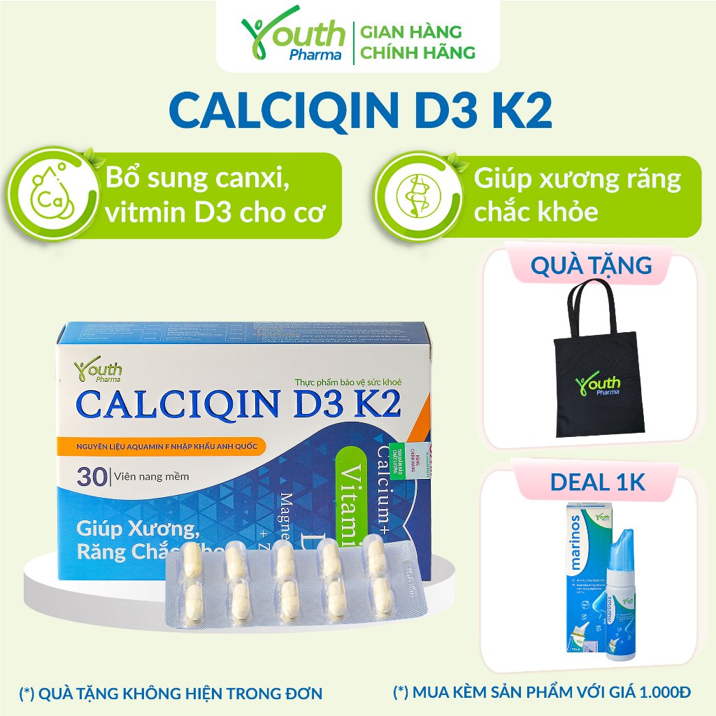 Canxi Calciqin D3 K2 Youth Pharma Bổ Sung Canxi, Giúp Xương, Răng Chắc ...