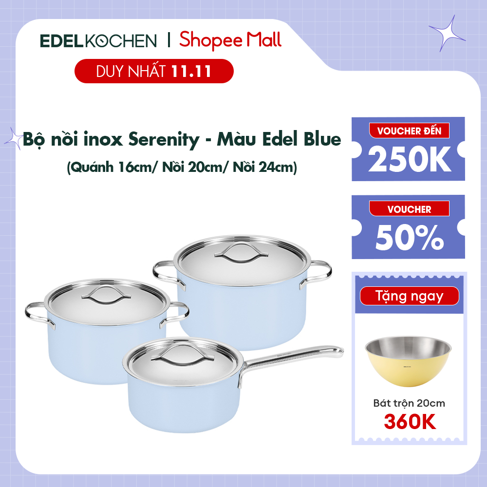 Bộ nồi inox Edelkochen Serenity Collection - Màu Edel Blue (Quánh 16cm ...