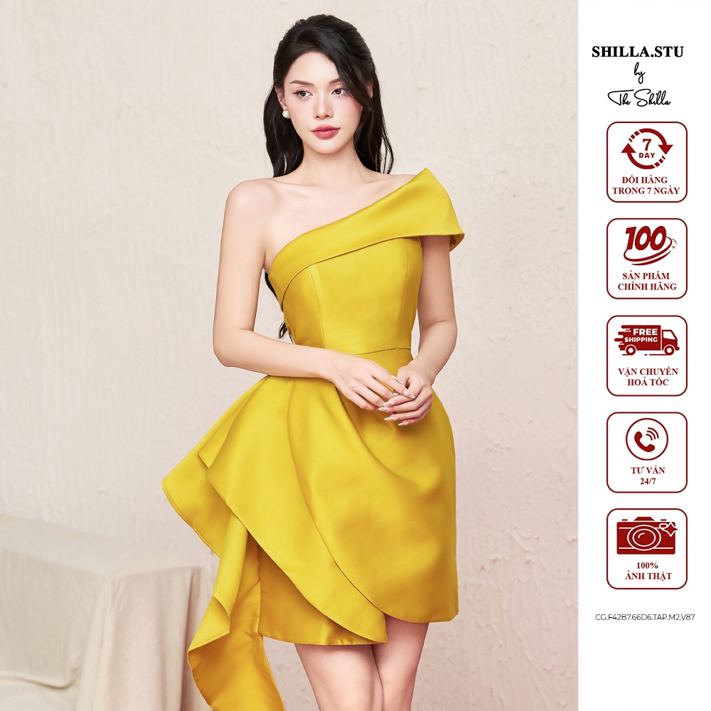 Váy đầm thiết kế cao cấp màu vàng trễ xéo vai sang trọng [ Ảnh thật ...