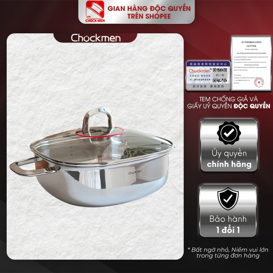 Nồi inox vuông Chockmen 24cm inox 18/10 cao cấp nồi canh luộc gà nồi hầm nồi bếp từ [CKM134 ...