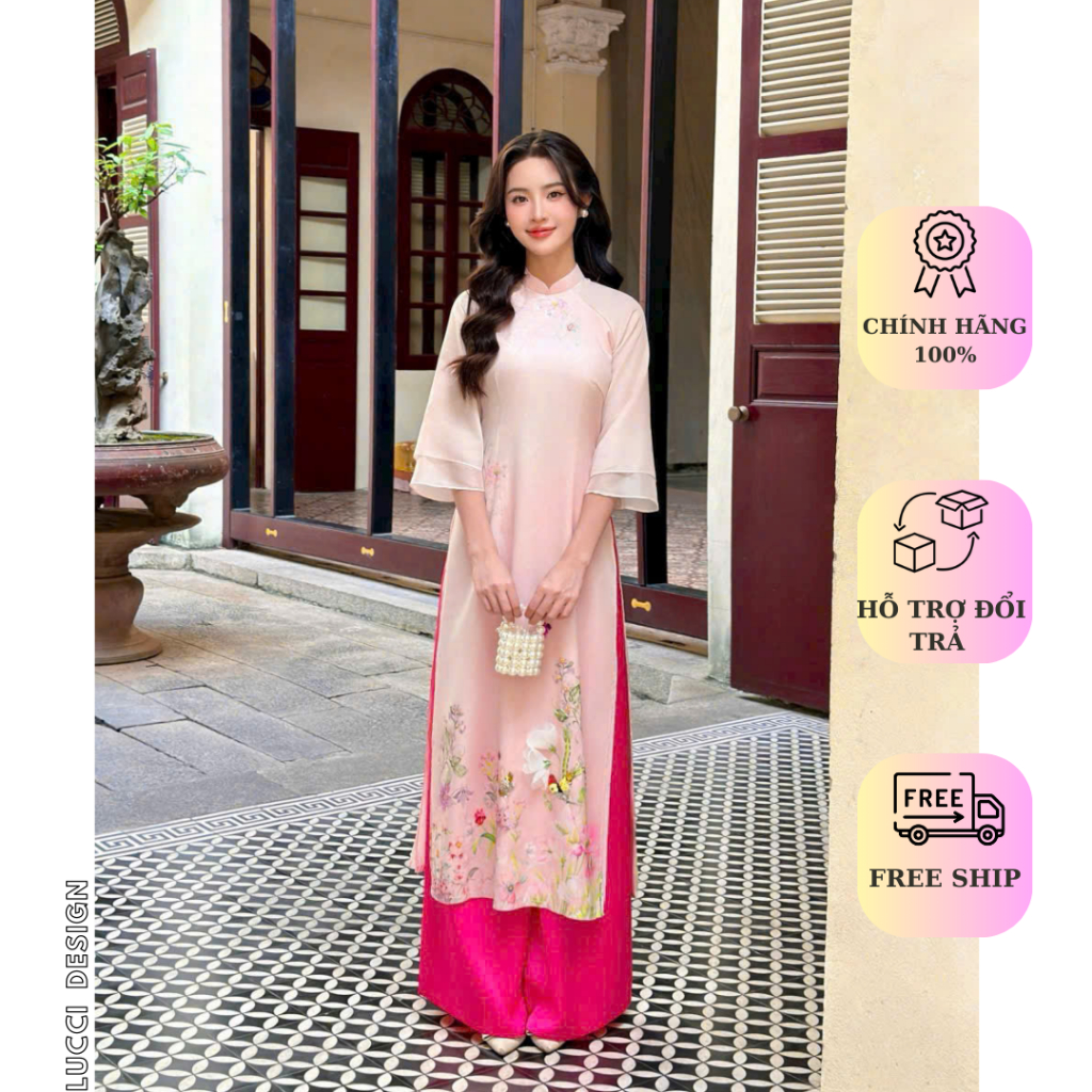 Áo dài cách tân Vân Hồng vải tơ óng cao cấp by Lucci.design | Shopee ...