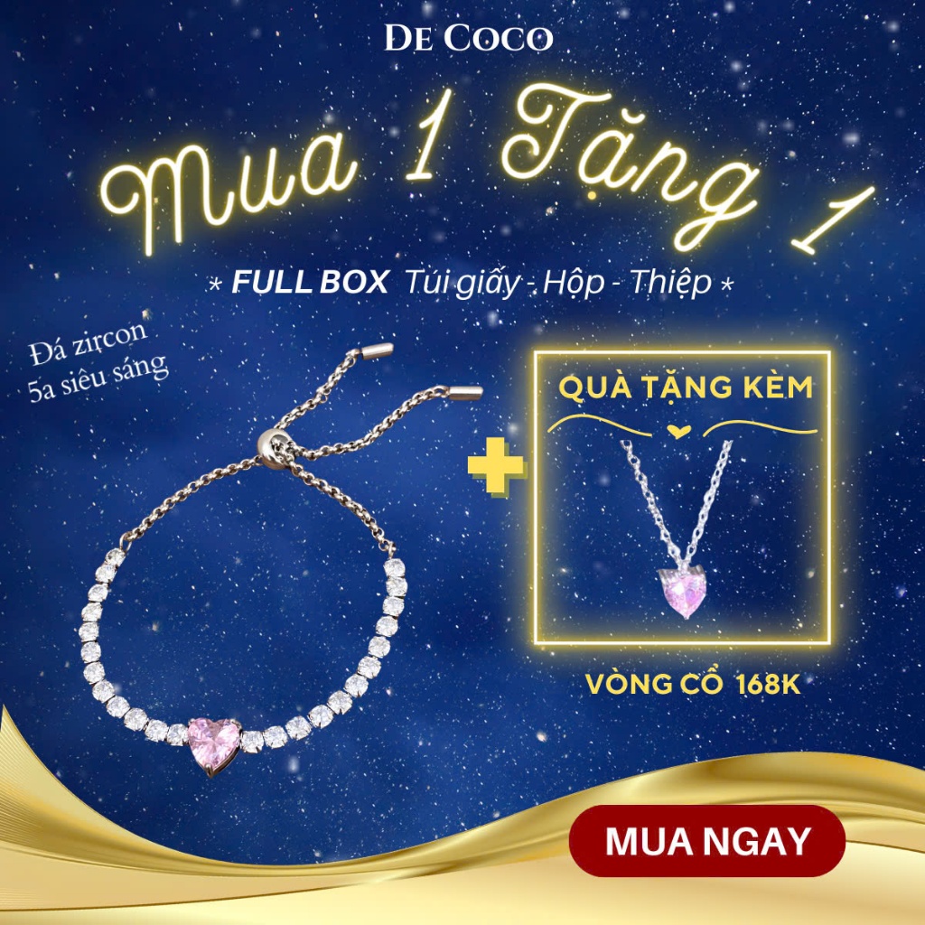 [MUA 1 TẶNG 1 VC MOLY] Vòng tay nữ De Coco Posie trái tim hồng đính đá quanh dây (kèm Túi giấy ...