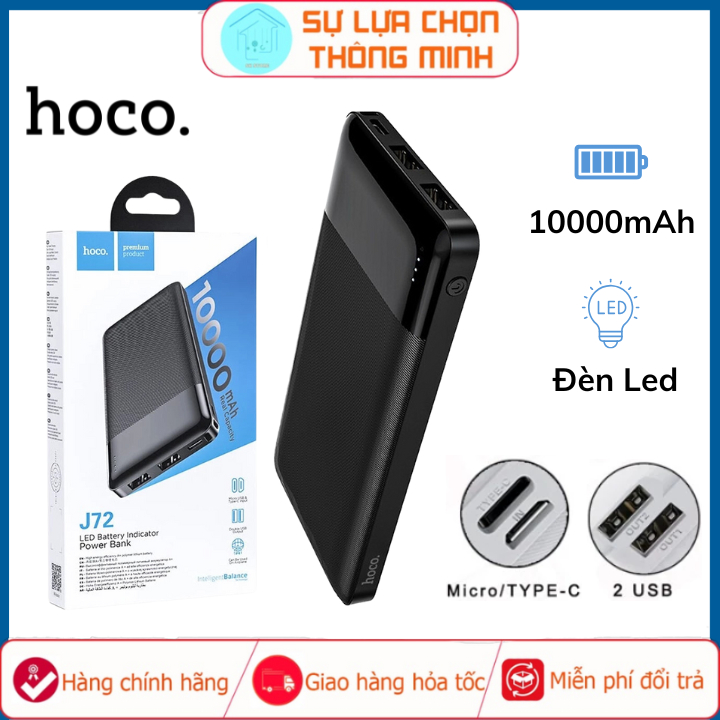 Pin sạc sự phòng Hoco J72 dung lượng 10000mAh sạc 2 cổng USB (không hỗ trợ sạc output cổng Type ...