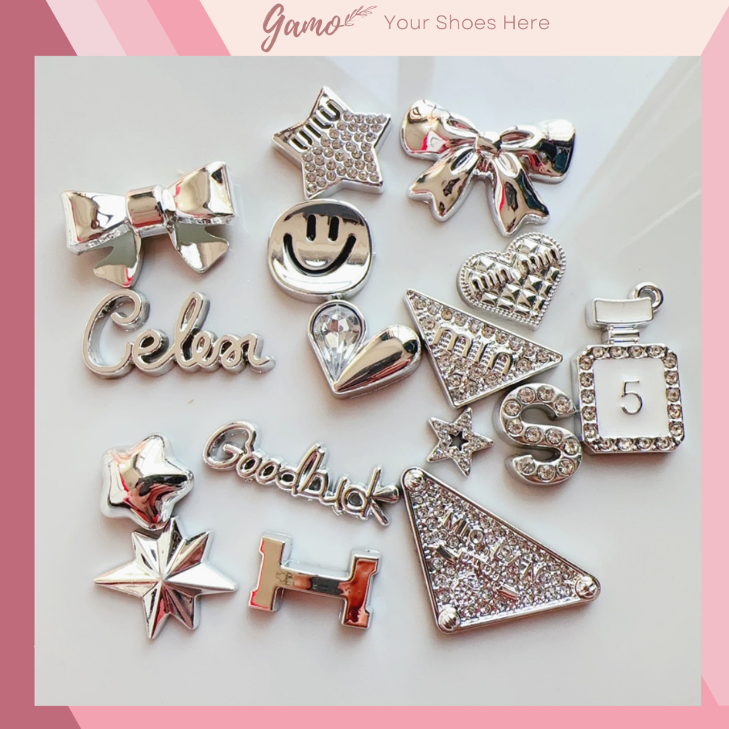 Set 14 Sticker, Charm 3D chủ đề GOODLUCK Gamo gắn Dép Cross, Dép Sục ...
