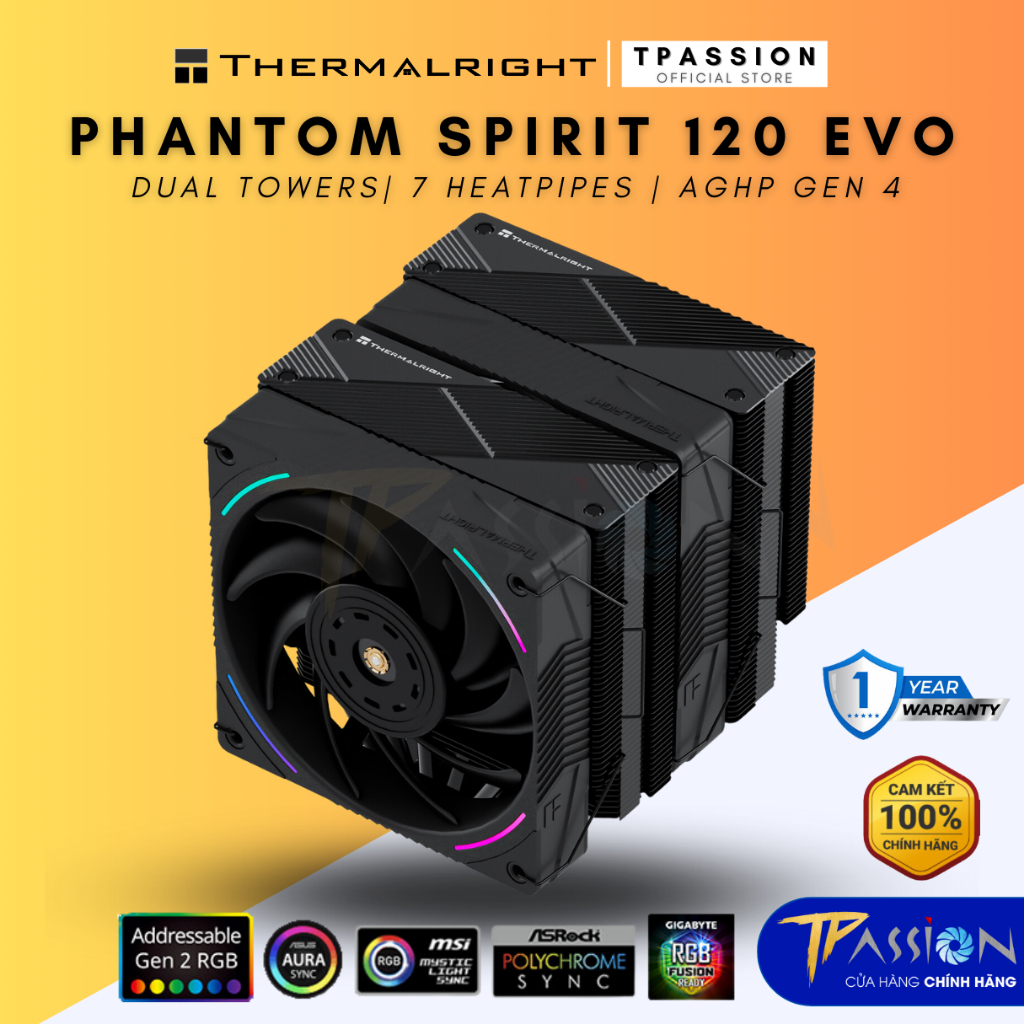 Tản nhiệt khí CPU Thermalright Phantom Spirit 120 EVO ARGB - AGHP Gen 4 BLACK - Chính hãng, 7 ...