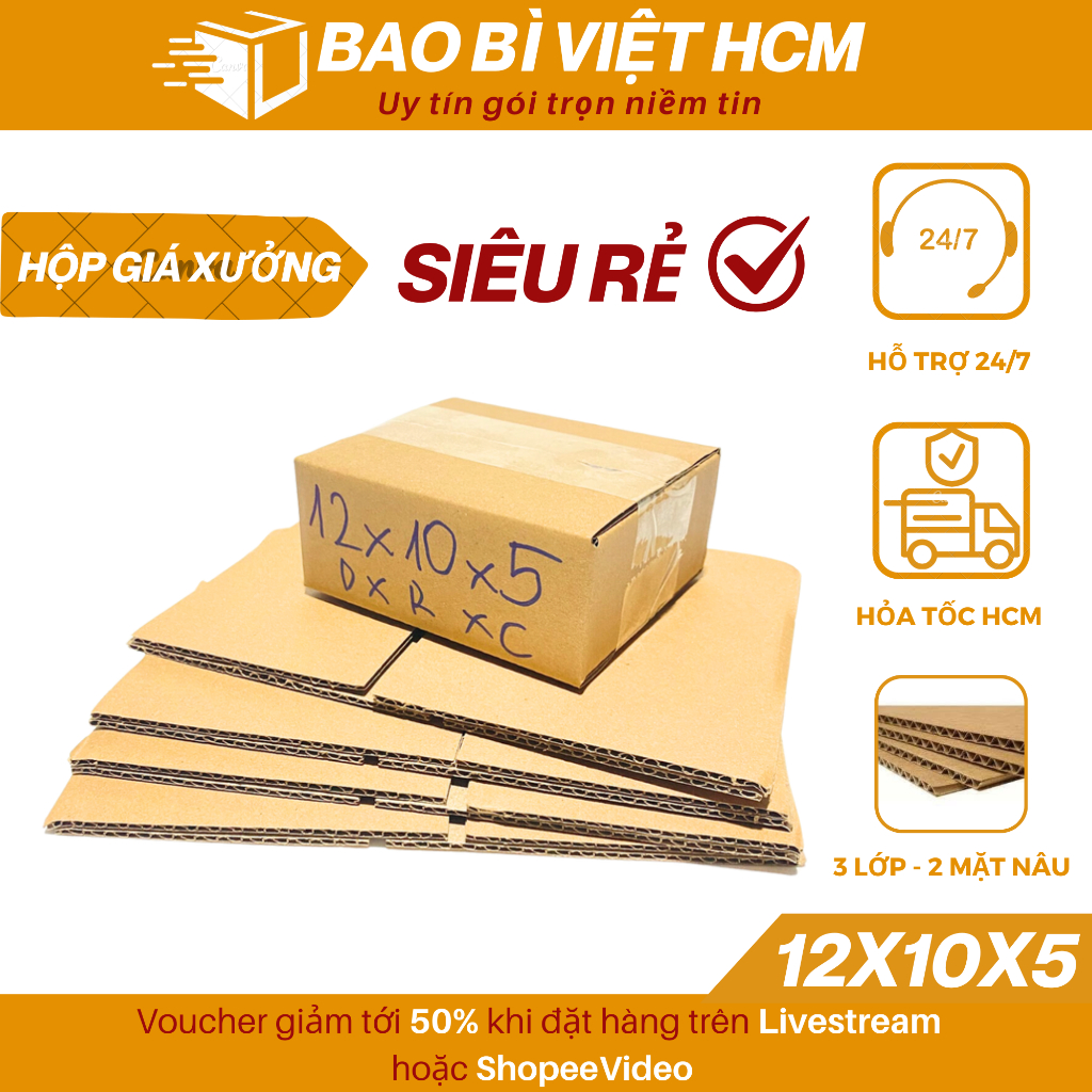 Combo 100 12x10x5 Hộp carton đóng hàng, hộp giấy shipcod giá xưởng ...