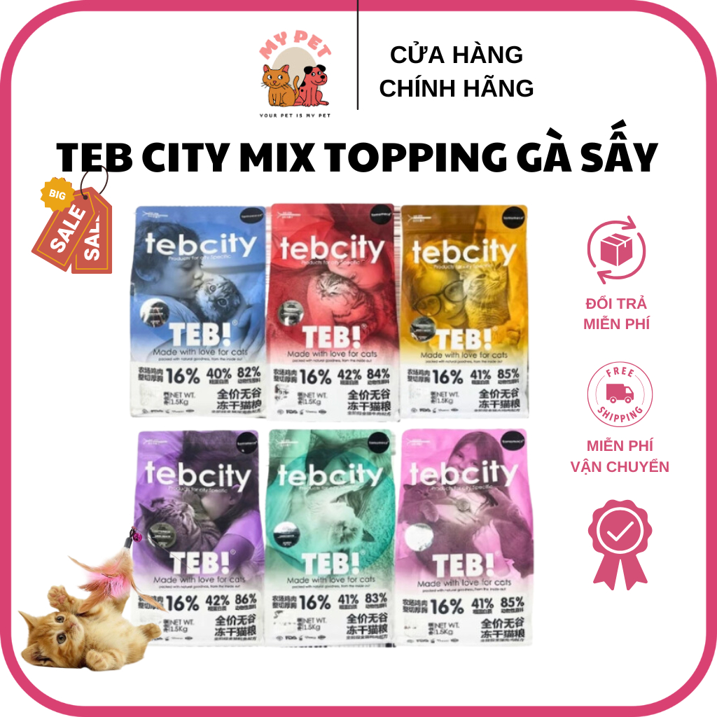 Hạt Teb City Mix Topping KHÔNG ĐỘN NGŨ CỐC, dành cho mèo mọi lứa tuổi ...