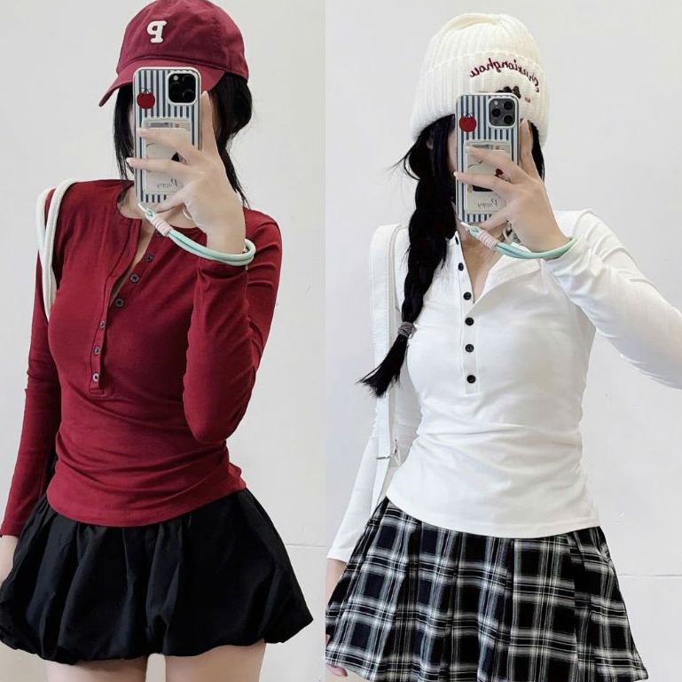 Áo Thun Cài Cúc Tay Dài Len Mịn Ôm Body Chất Đẹp Tôn Dáng Dễ Mix Đồ ...