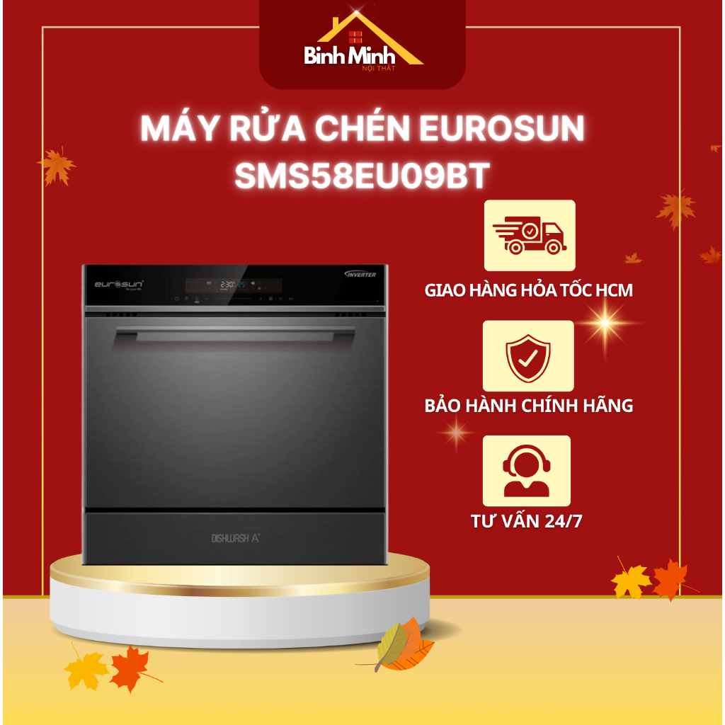 Máy rửa chén EUROSUN SMS58EU09BT dung tích chứa 8 bộ chén bát đa dạng ...