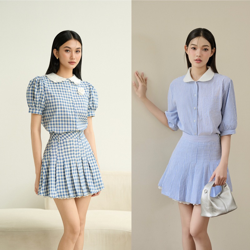 set áo somi chân váy xếp li phối ren Yedda/Sweetie | Shopee Việt Nam