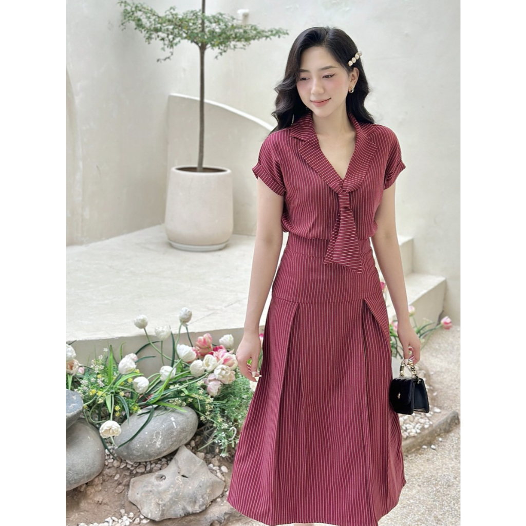 Set sơ mi cổ cavat phối chân váy xếp li thiết kế U&M đi chơi, đi làm sang trọng (SM103 +CVP04 ...