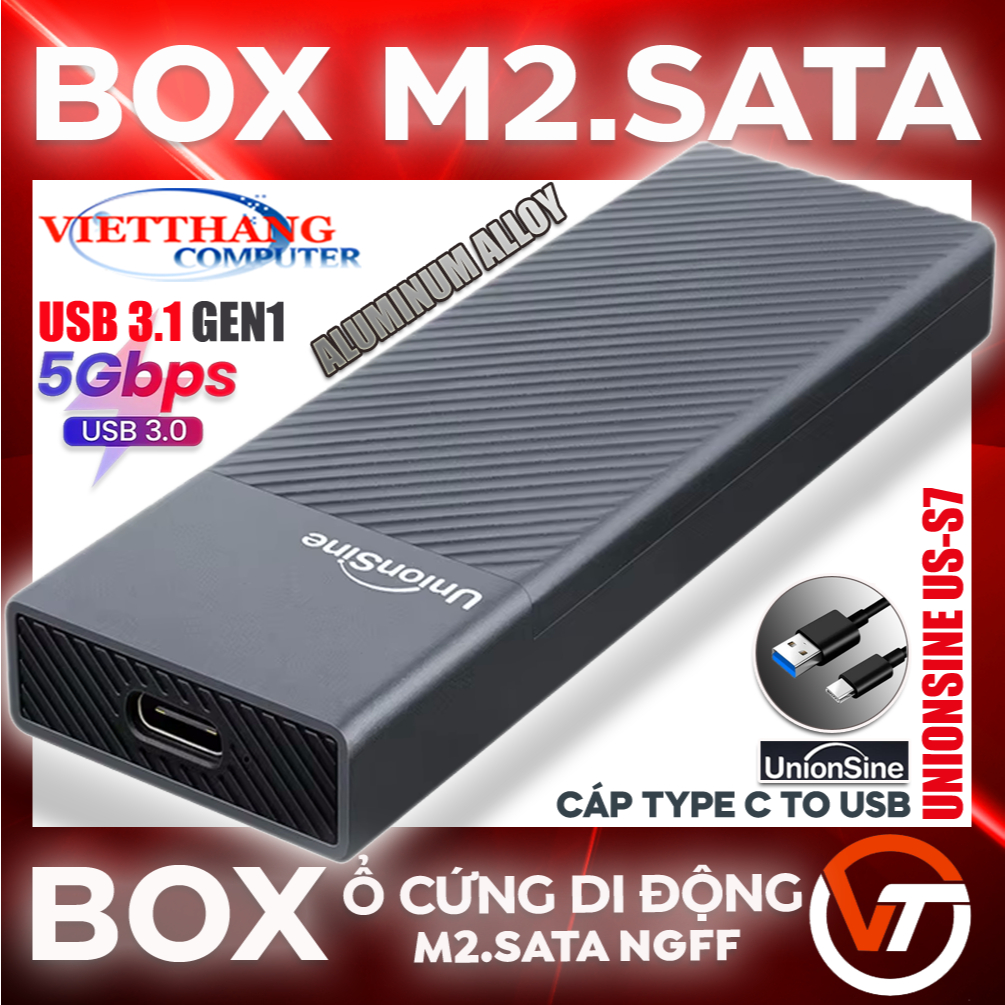 Box SSD M2.SATA Unionsine 5Gbps USB 3.1 Giao thức M2.SATA ( Không hỗ ...