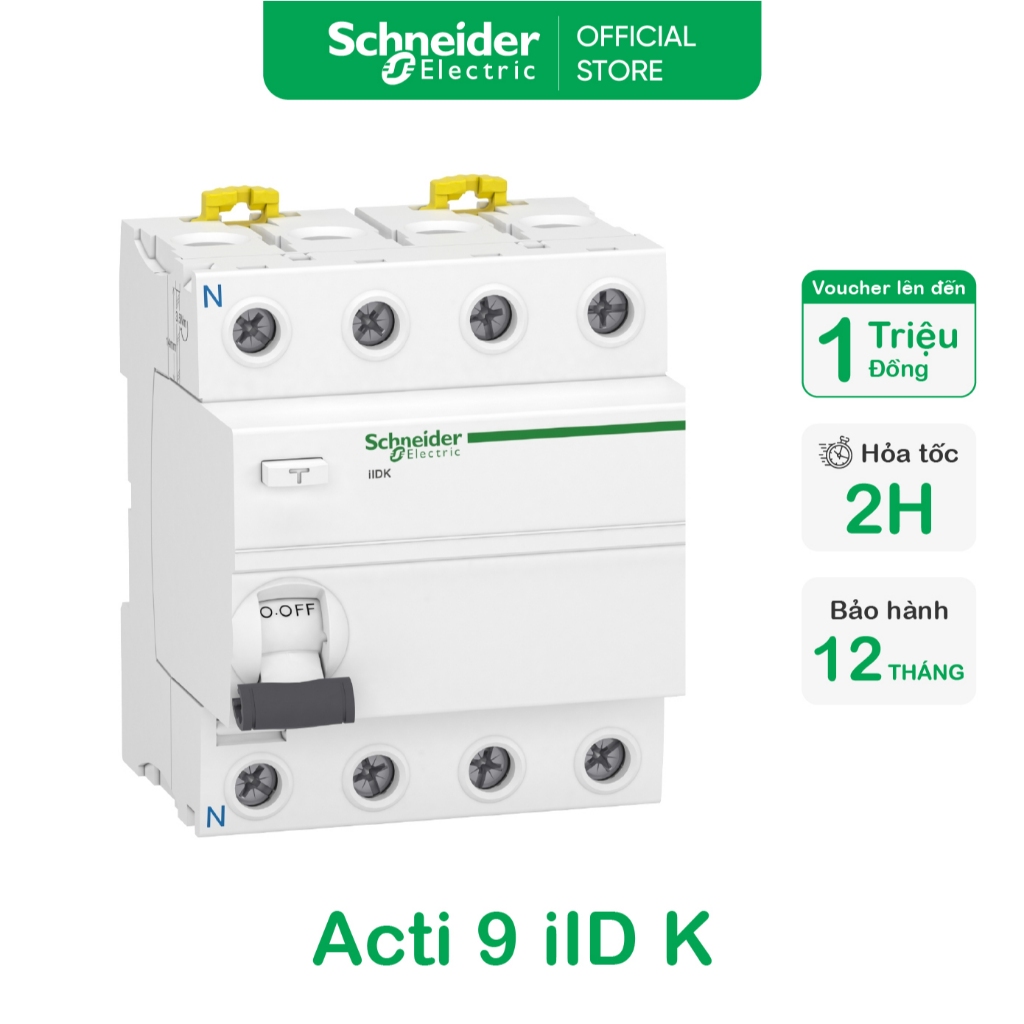 Cầu dao chống dòng rò RCCB 4P - 4.5kA - 30mA - 400VAC - Acti 9 iID K - Schneider Electric ...