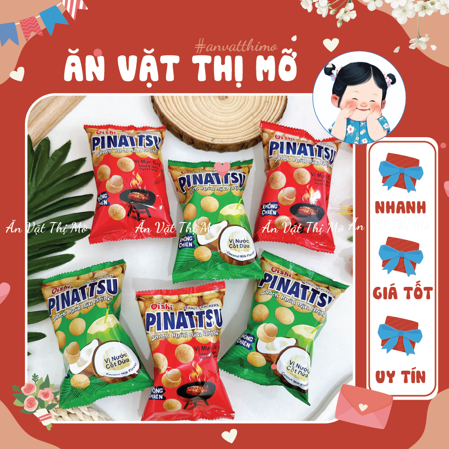 [DÂY 10 GÓI] Snack Đậu Phộng Pinatsu Oishi 3 Vị Cốt Dừa, Mực Cay, Tảo ...