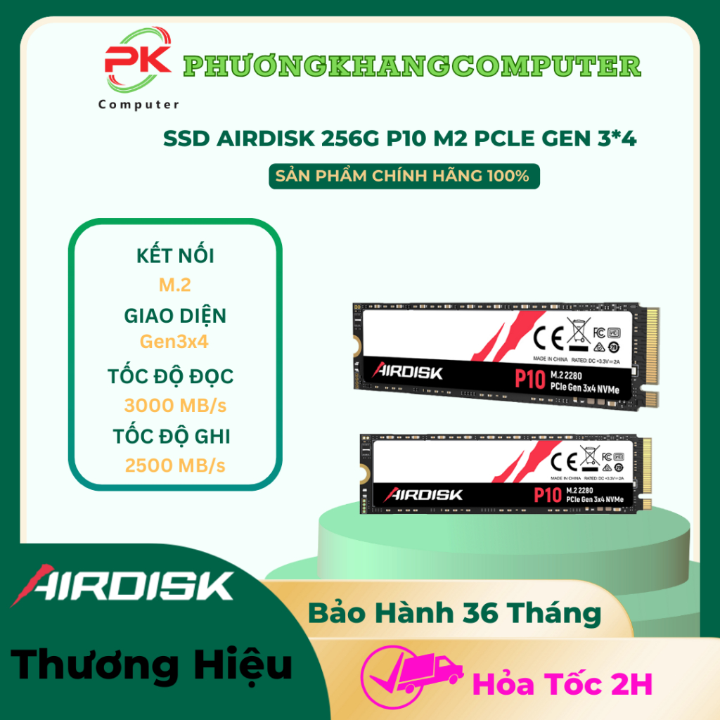 SSD AirDisk 256G/512GB P10 M2 PCLe Gen 3*4 (Read 3000MB/s, Write 2500MB/s)BH 36T | Shopee Việt Nam