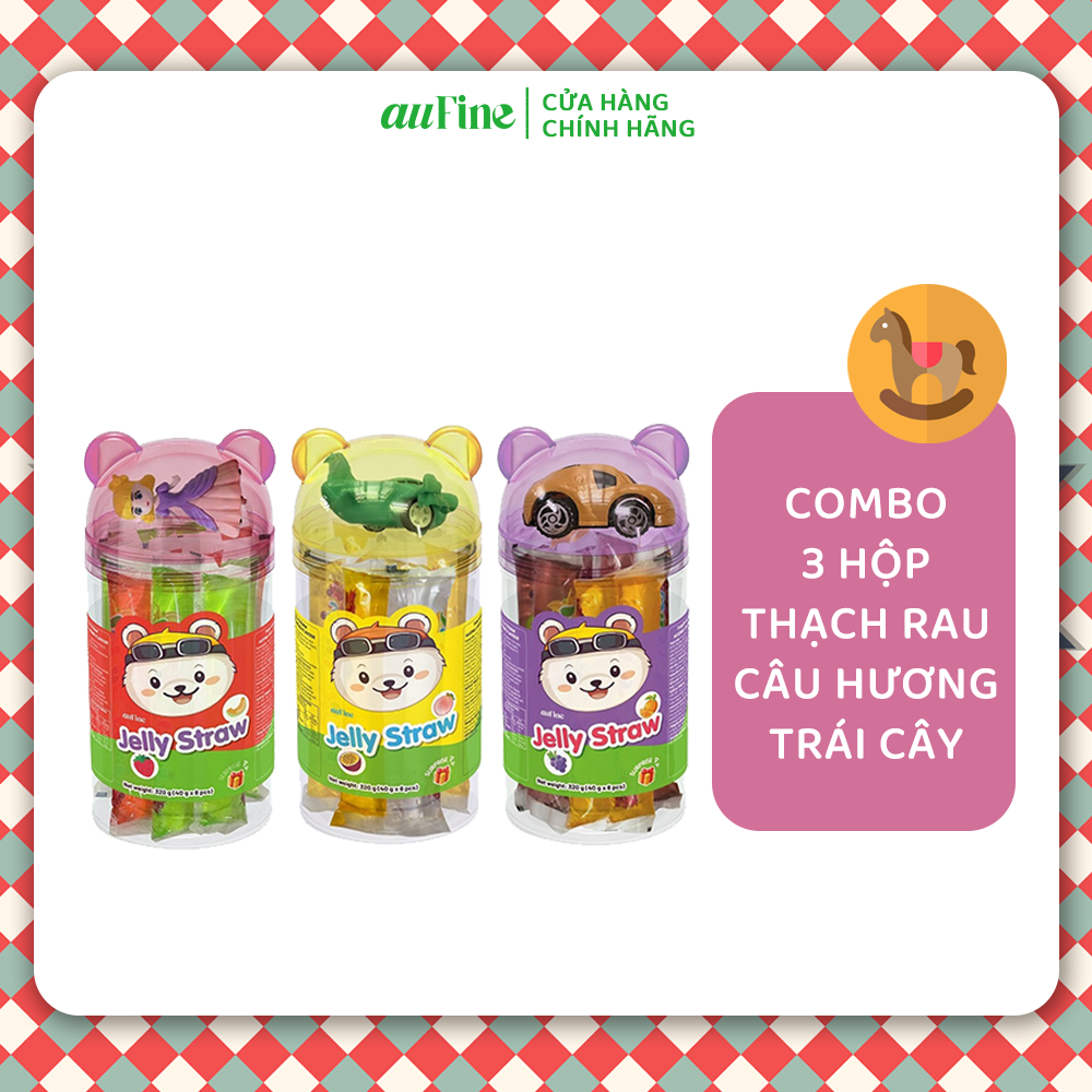 Combo 3 hộp Thạch rau câu AUFINE hương trái cây 320g (40g x 8 cây) tặng kèm đồ chơi ngẫu nhiên ...