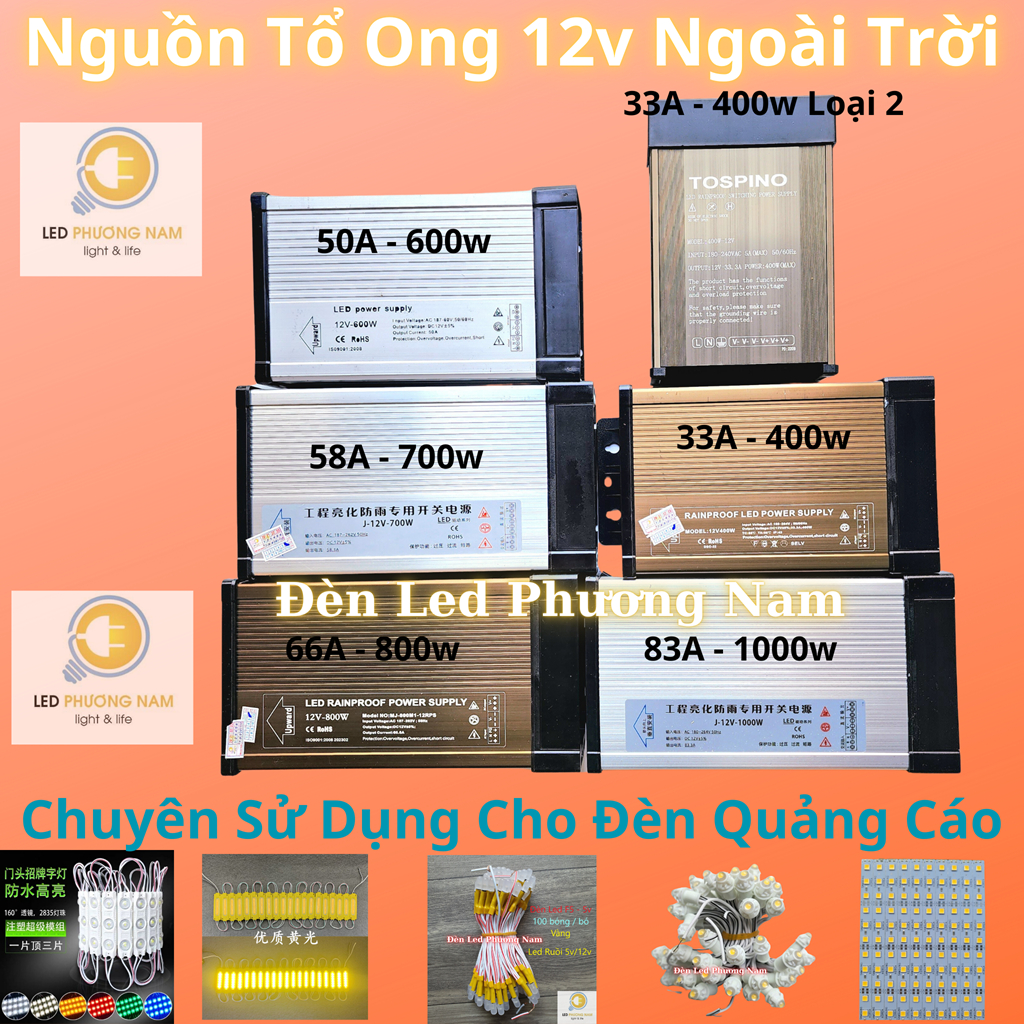Nguồn Kín Nước Ngoài Trời 12v 33A/40A/50A/60A/70A/80A, Nguồn Tổ Ong 12v, Bộ Chuyển Đổi Nguồn ...