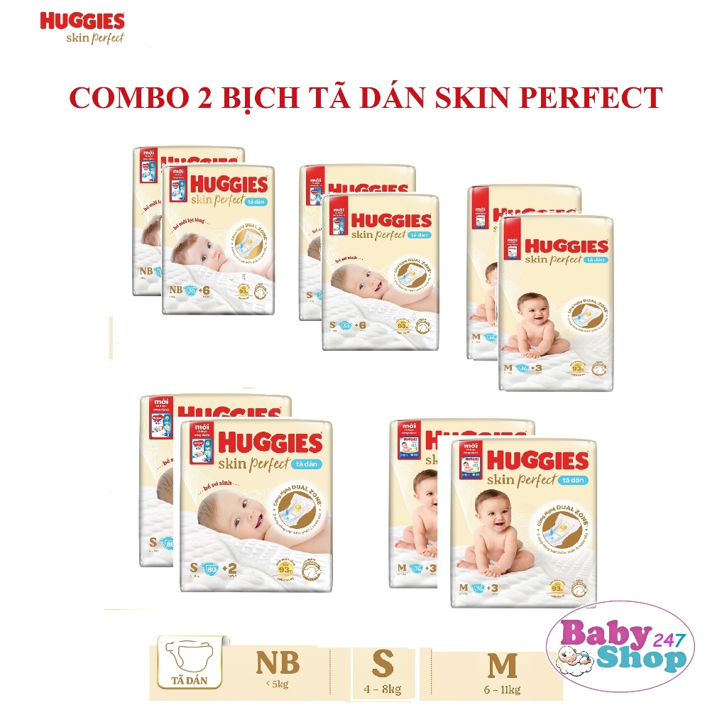 Combo 2 Bịch Tã Quần/Dán Huggies NB70+6/S54+4/S80+2/M46+3/M76+3 Miếng ...