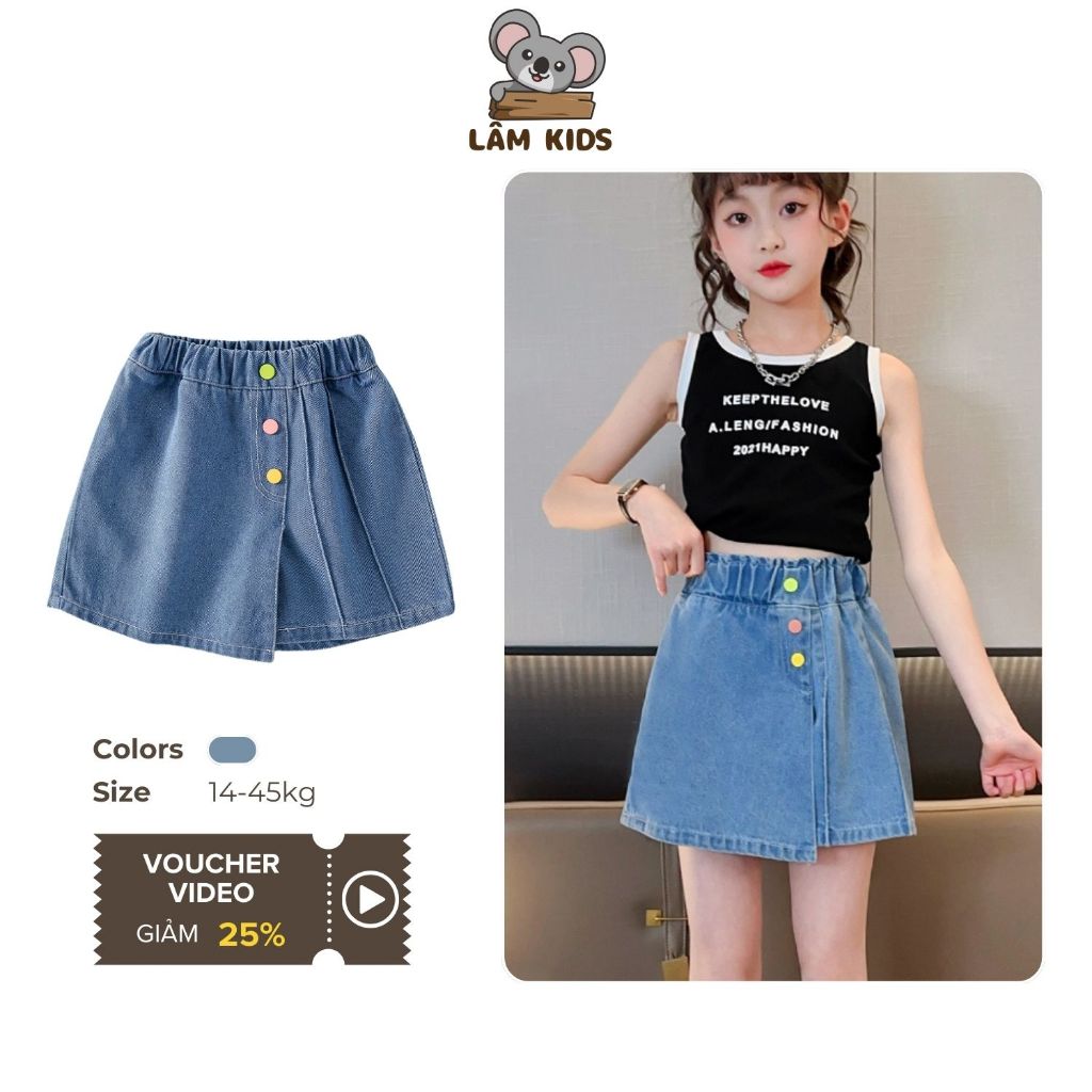 Quần Bò Giả Váy Bé Gái Từ 14-42Kg Đính Khuy Xinh Xắn Dễ Phối Đồ Lâm Kids QV3 | Shopee Việt Nam