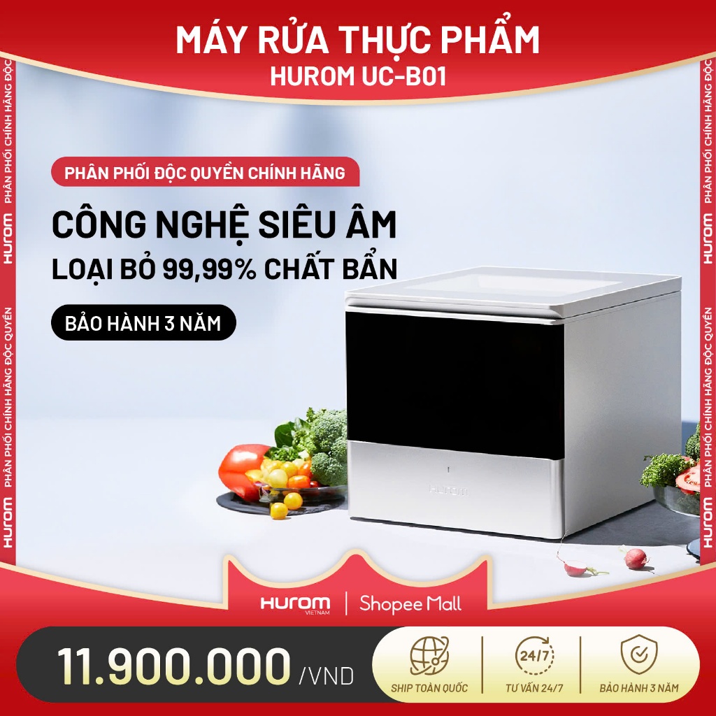 Máy rửa thực phẩm Hurom UC-B01 công nghệ siêu âm - Bảo hành chính hãng 3 năm - Phân phối độc ...