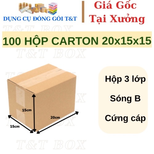 20x15x15 Combo 100 Hộp carton đóng hàng cao cấp 2 mặt nâu sóng B ...