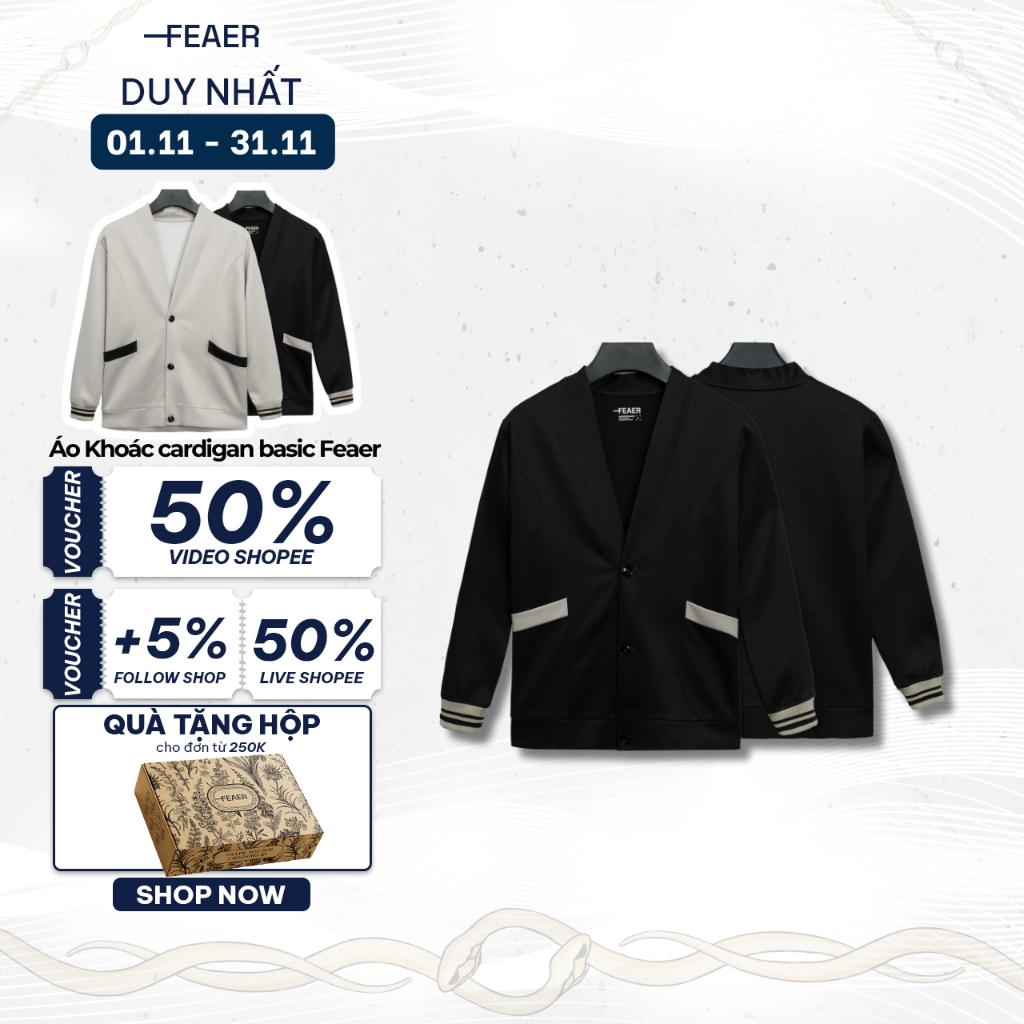 [GIÁ ƯU ĐÃI THÁNG 11] Áo khoác Cardigan Basic Feaer chất liệu cotton ...