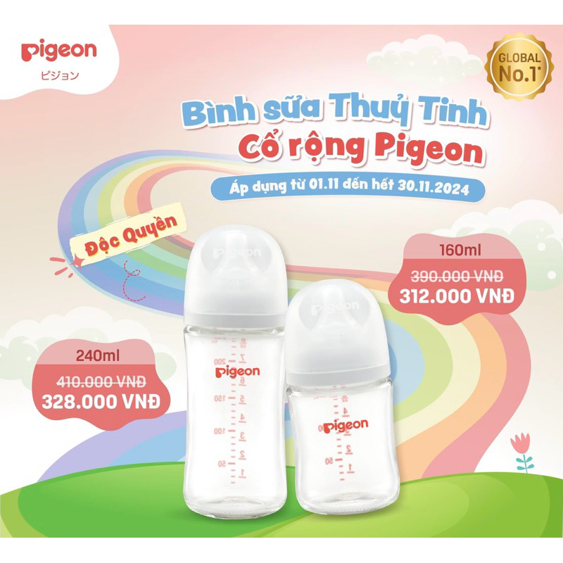 CHíNH HÃNG Bình sữa thuỷ tinh cổ rộng Pigeon thế hệ 3 160ml/240ml | Shopee Việt Nam