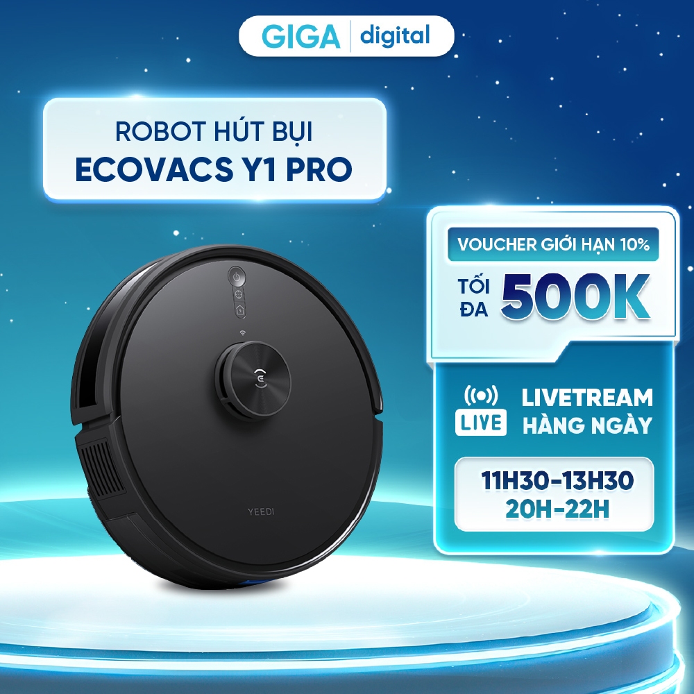 Robot hút bụi lau nhà thông minh Ecovacs Y1 Pro - Lực hút 6500Pa - Tự động sạc pin - Pin 5200mAh ...