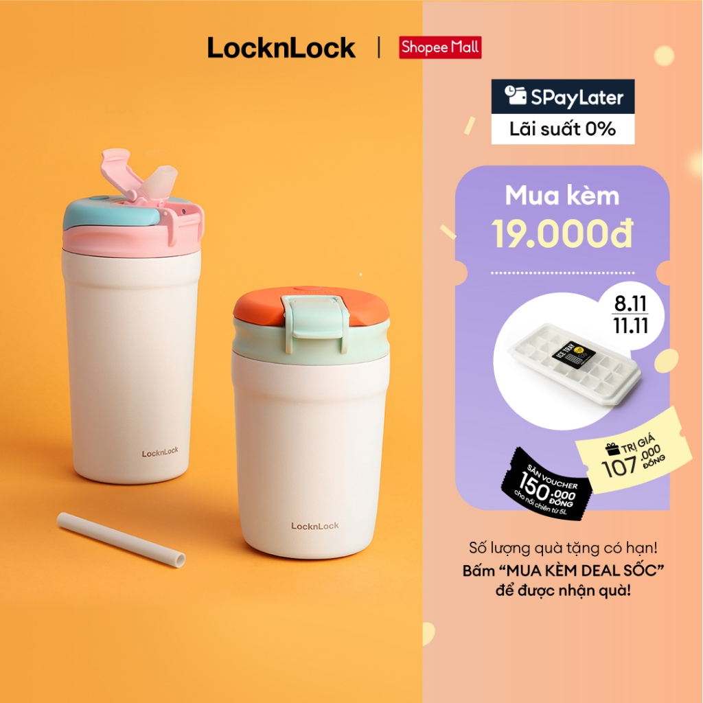 Cốc giữ nhiệt nắp bật và ống hút LocknLock Dual Flip Tumbler 320ml và 430ml bằng thép 316L ...