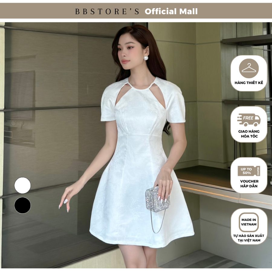 Đầm Xòe Dự Tiệc Tay Ngắn Cổ Yếm Cut out Sang Trọng BBSTOR'S - D3557 | Shopee Việt Nam