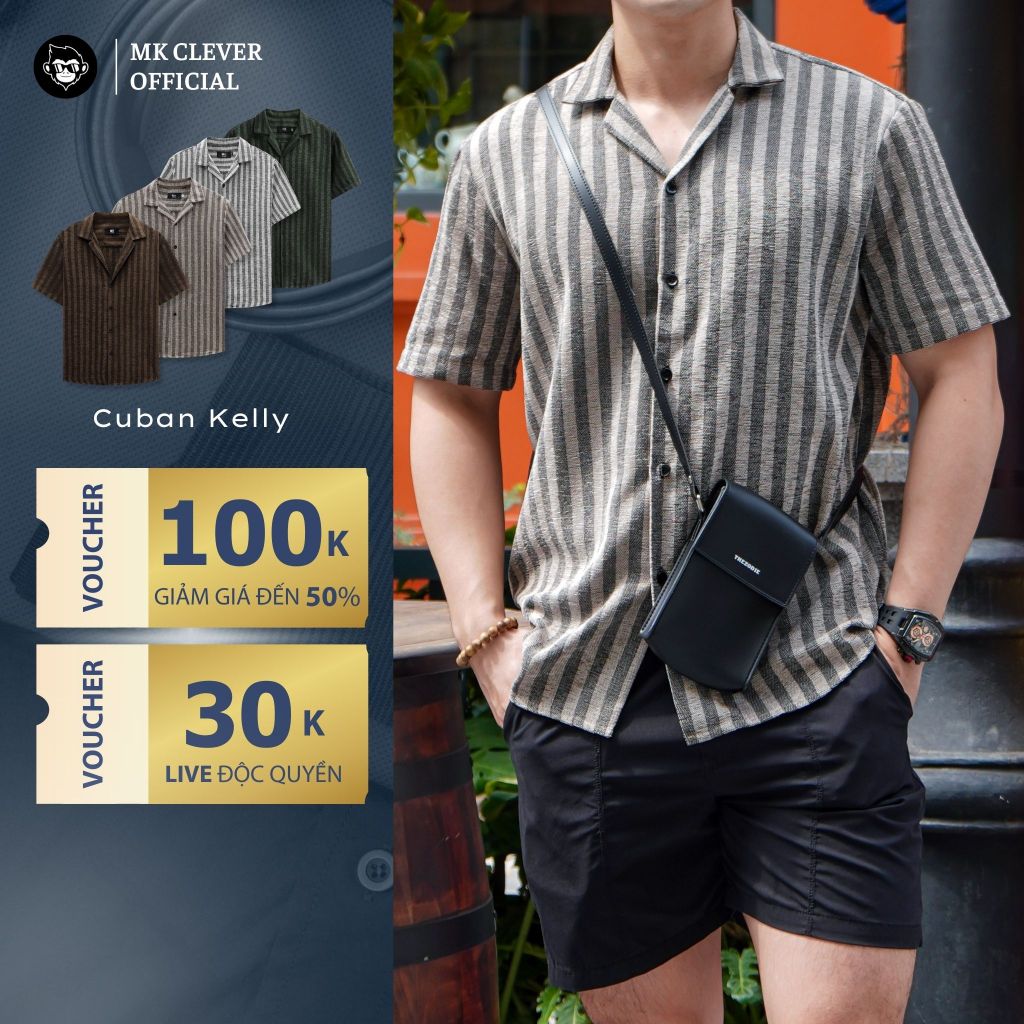 Sơ mi nam kẻ sọc Kelly MK CLEVER phong cách trẻ trung, chất đũi thô mềm ...