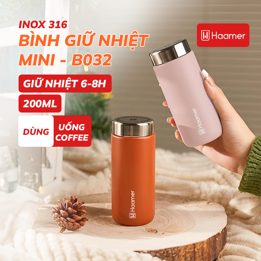 Bình giữ nhiệt mini cao cấp HAAMER INOX 316, bình mini đựng coffee nhỏ gọn, giữ nhiệt tối đa 12H ...