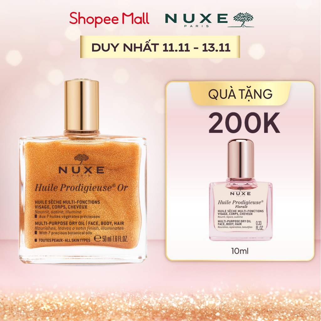 [CHỈ 11-13.11 - MUA 50ML TẶNG 10ML] Dầu khô có nhũ Nuxe Huile Prodigieuse Shimmering Dry Oil ...