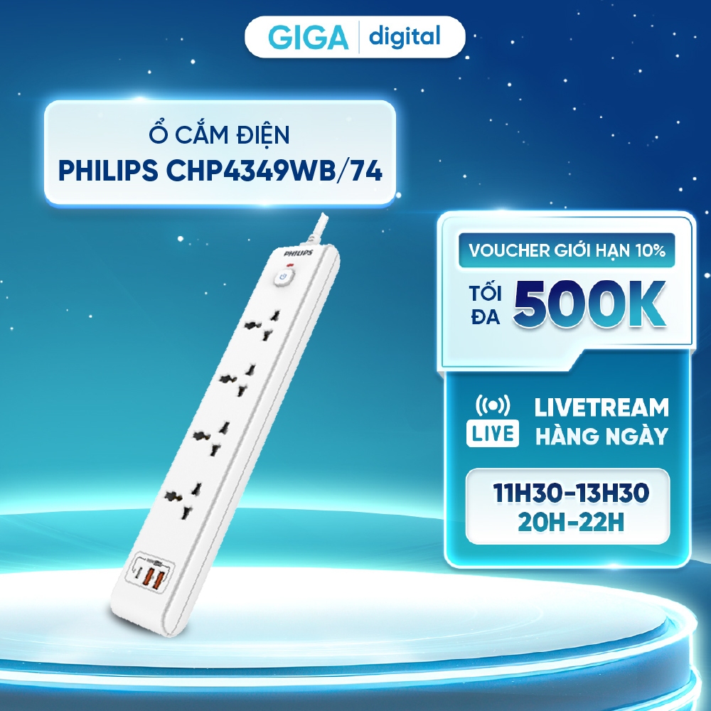 Ổ cắm điện Philips CHP4349WB/74 AC, 250V, 10A, 2500W - Chính Hãng | Shopee Việt Nam