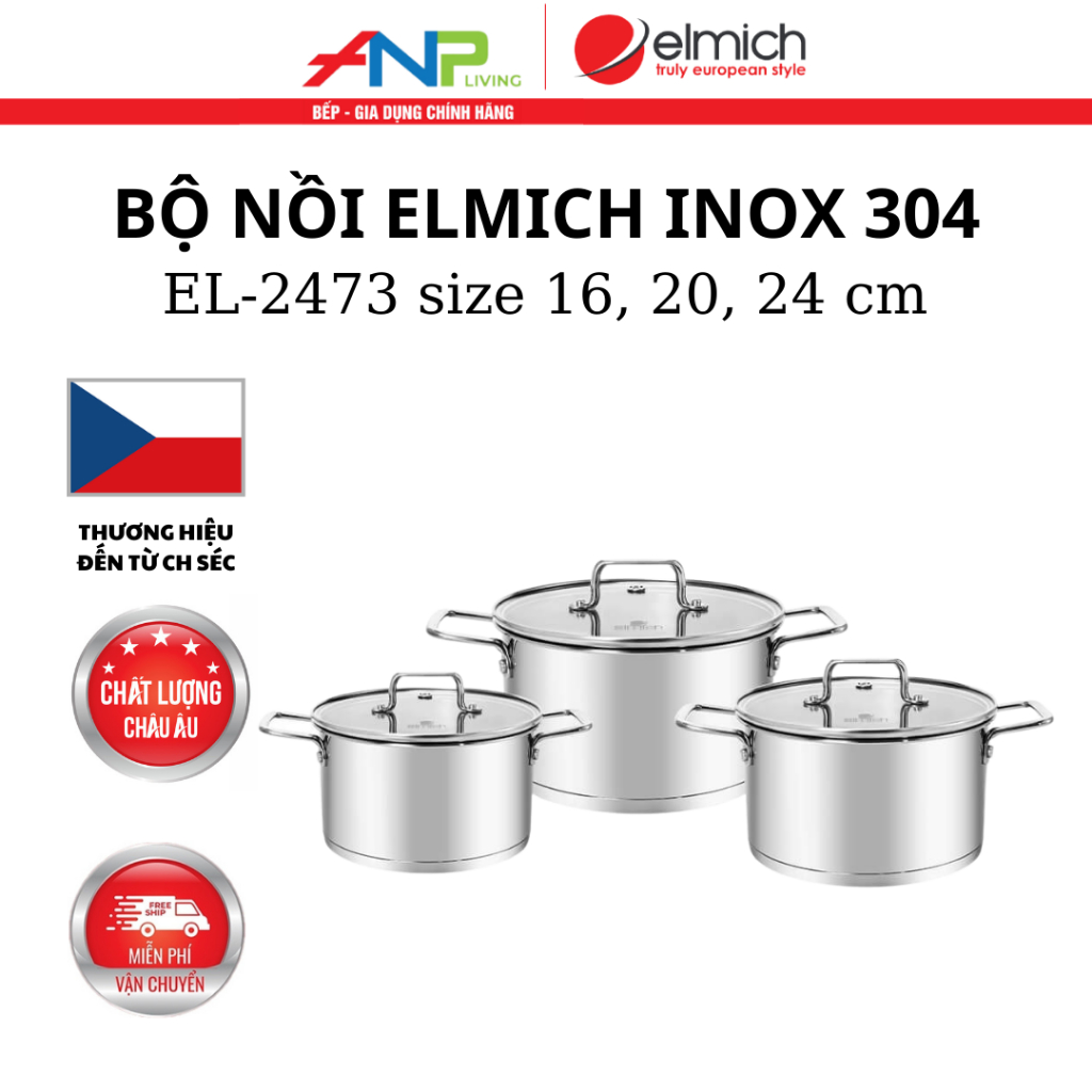 Bộ nồi Inox Elmich EL-2473 size 16, 20, 24 cm | Shopee Việt Nam