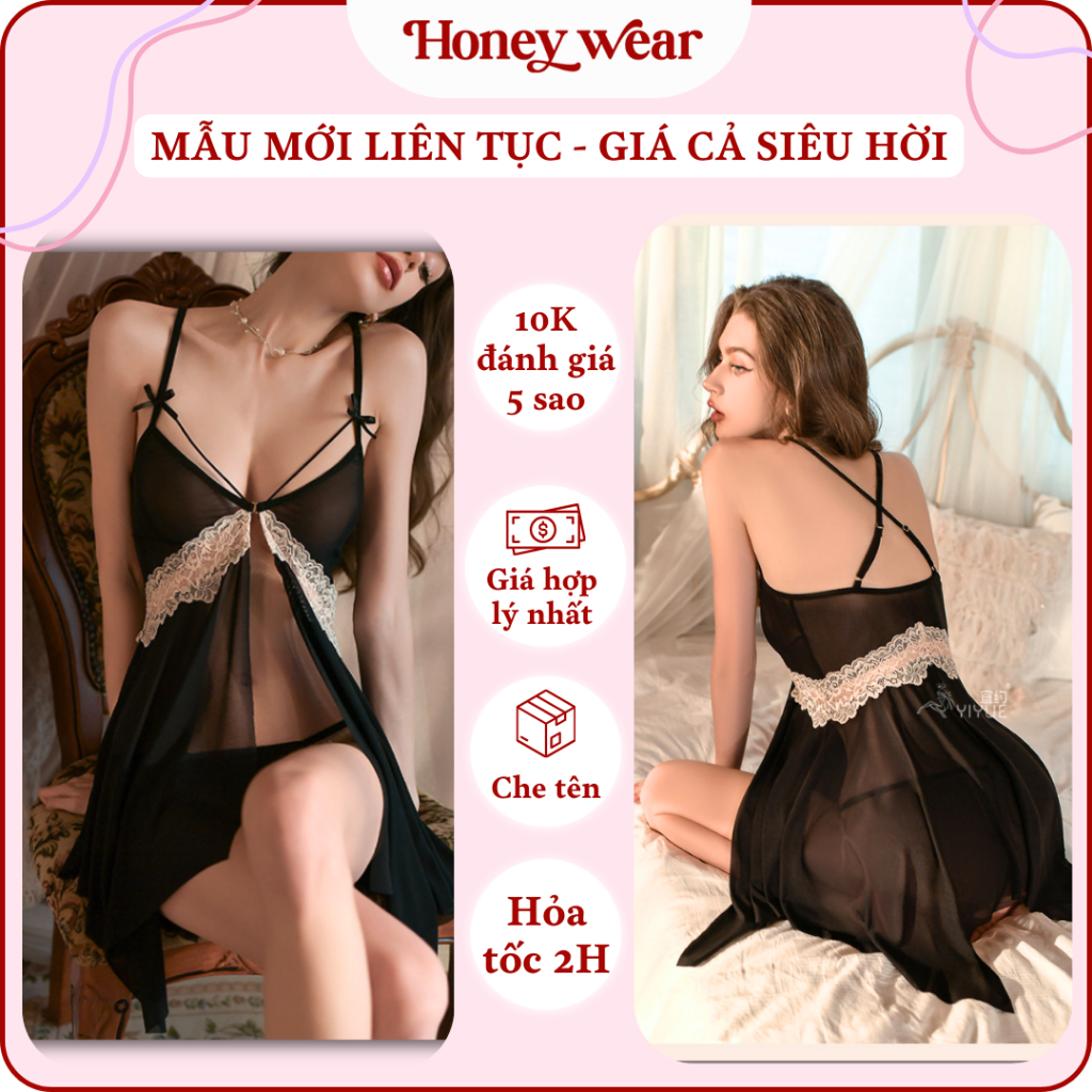 [HỎA TỐC - CHE TÊN] Đồ Ngủ Nữ, Váy Ngủ Voan Hai Dây Gợi Cảm Honey Wear Đồ Ngủ Nữ Mát Mẻ Quyến Rũ ...