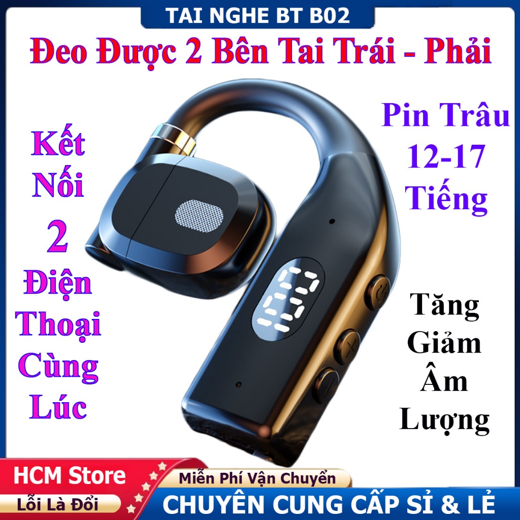 Tai Nghe Bluetooth 5.5 B02 Đeo Được 2 Bên, Pin Dùng 20H, Gọi Thoại Rõ ...